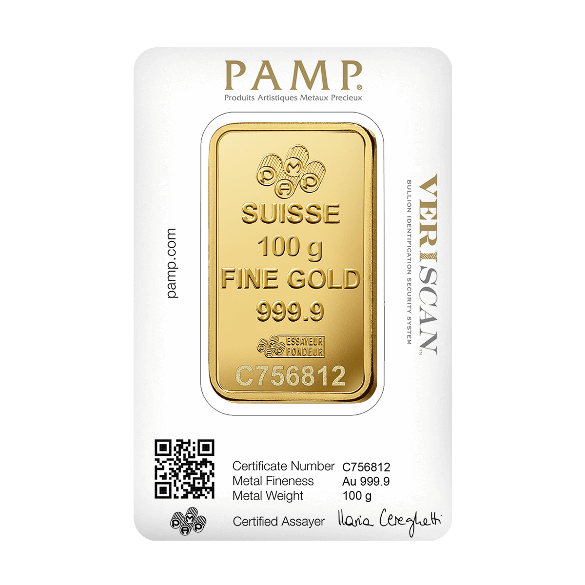 100g PAMP Lady Fortuna Gold Bar (999.9) | Gold Bank - London